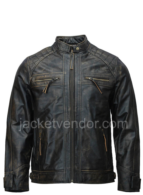 Mens Distressed Quilted Leather Jacket – Jacket Vendor