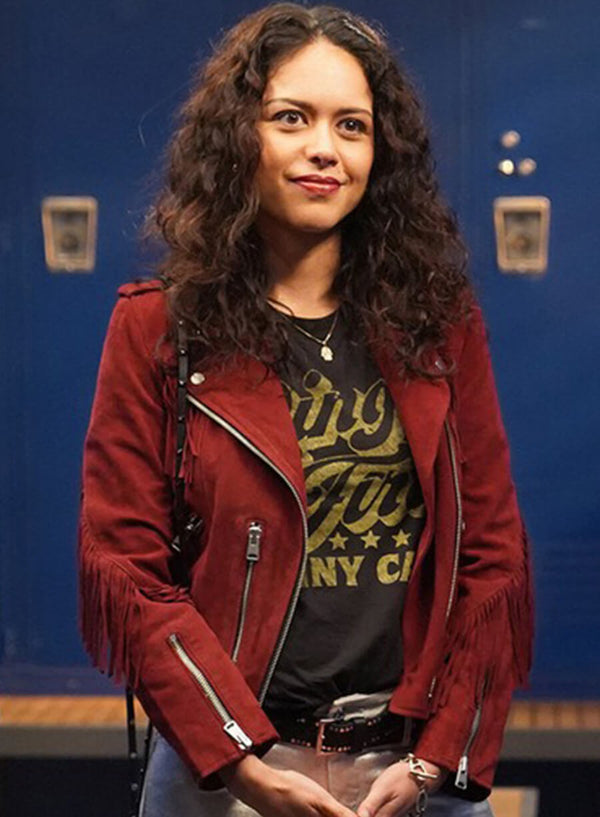 The Rookie Alyssa Diaz Angela Lopez Maroon Biker Suede Jacket ...